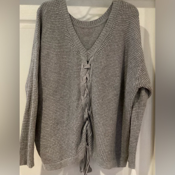 1. State | Sweaters | Super Cute Unique Lace Up Gray Sweater | Poshmark